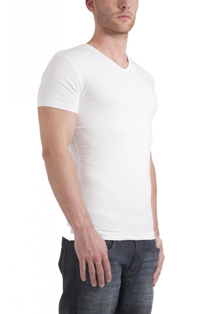 Garage T-Shirt V-neck bodyfit white Stretch ( art 0202)