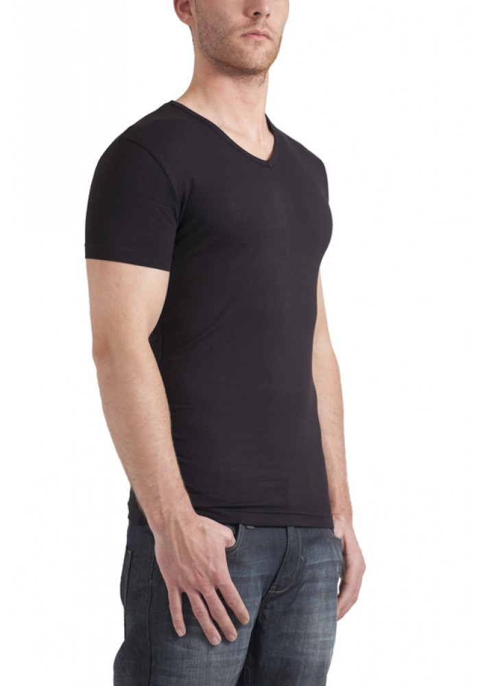 Garage T-Shirt V-neck bodyfit black Stretch ( art 0202)