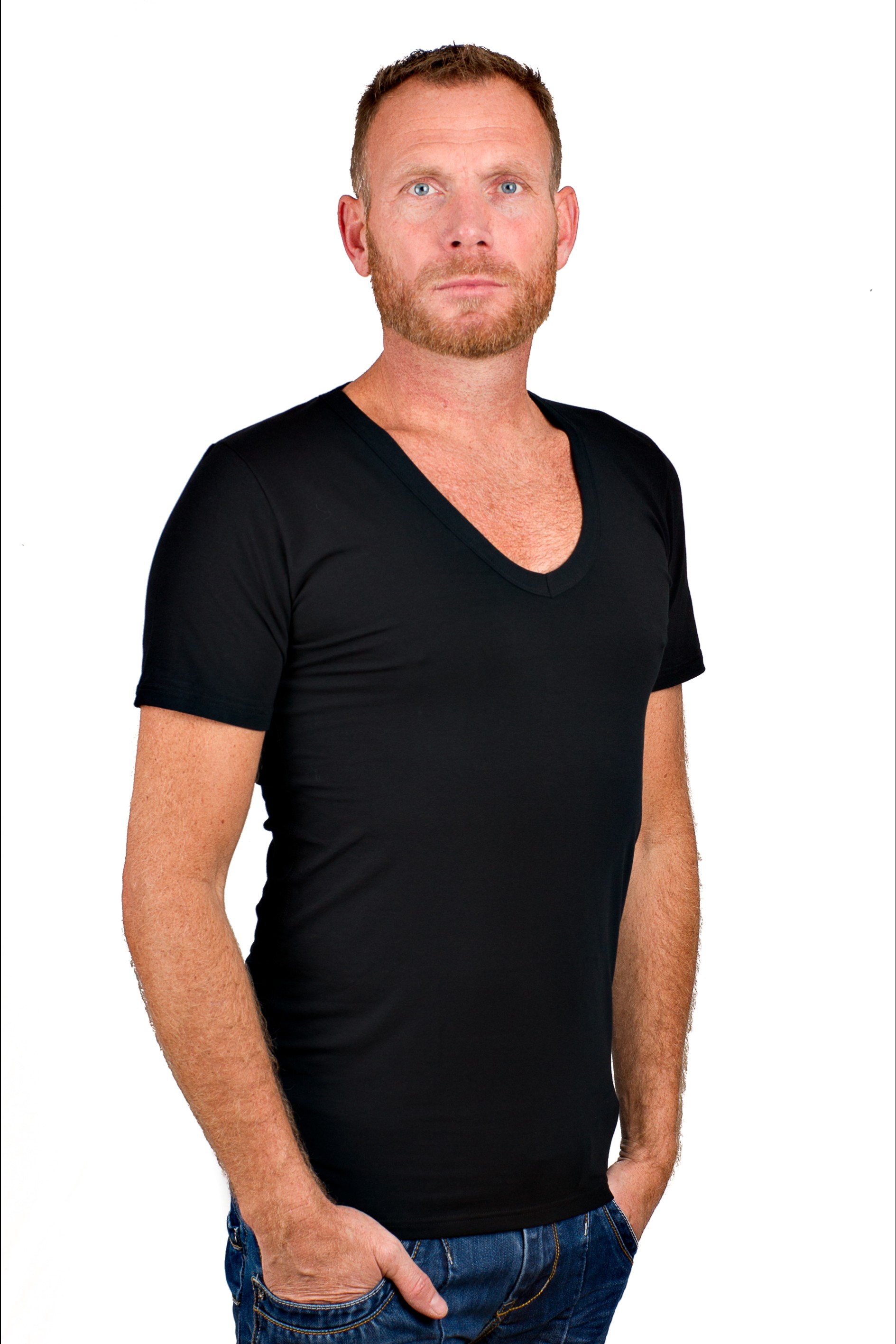 Rj Bodywear Men Deep V Neck T Shirt Black